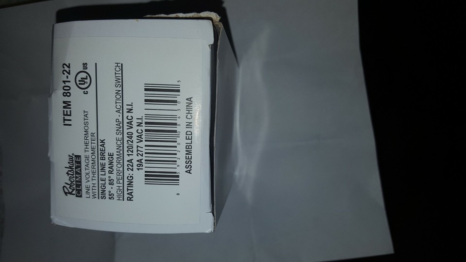 Robertshaw 800 SERIES THERMOSTAT 801-22 HEAT ONLY 55-85˚F 22 AMP New | eBay