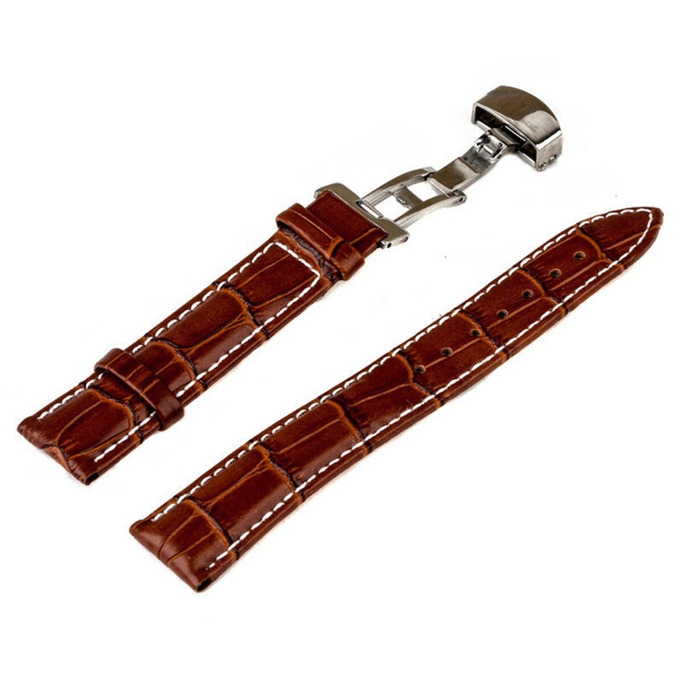 Universal Genuine Leather Wrist Watch Band Strap Butterfly Clasp Buckle ...
