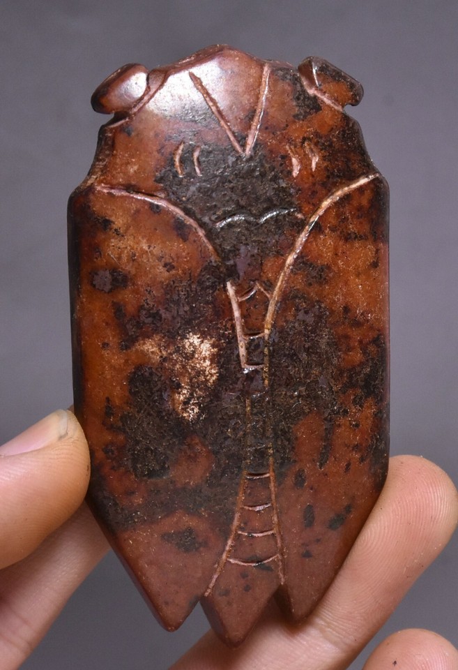 8CM China Hongshan Culture Old Jade Carve Cicada Cicala Animal Amulet ...