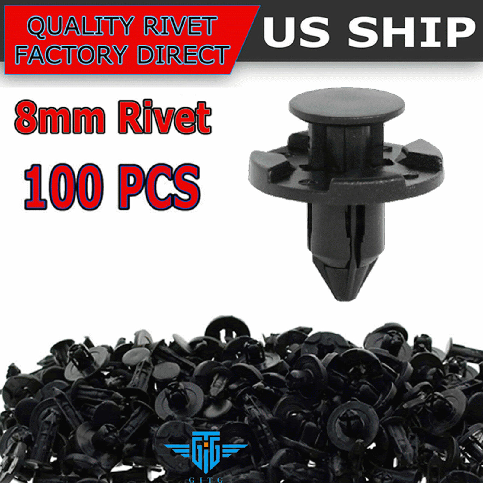 100pcs Bumper Clips 8mm Plastic Rivet Fastener Mud Flaps Fender Push ...
