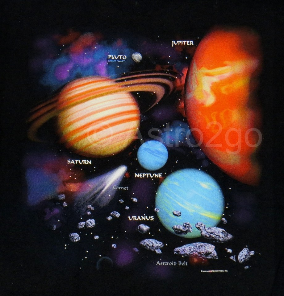 SOLAR SYSTEM PLANETS COMET NEBULA SPACE ASTRONOMY SCIENCE 2 sided T ...