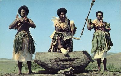 fiji islands, Native Men Beating the Lali Wooden Drum 1960s Caine's ...