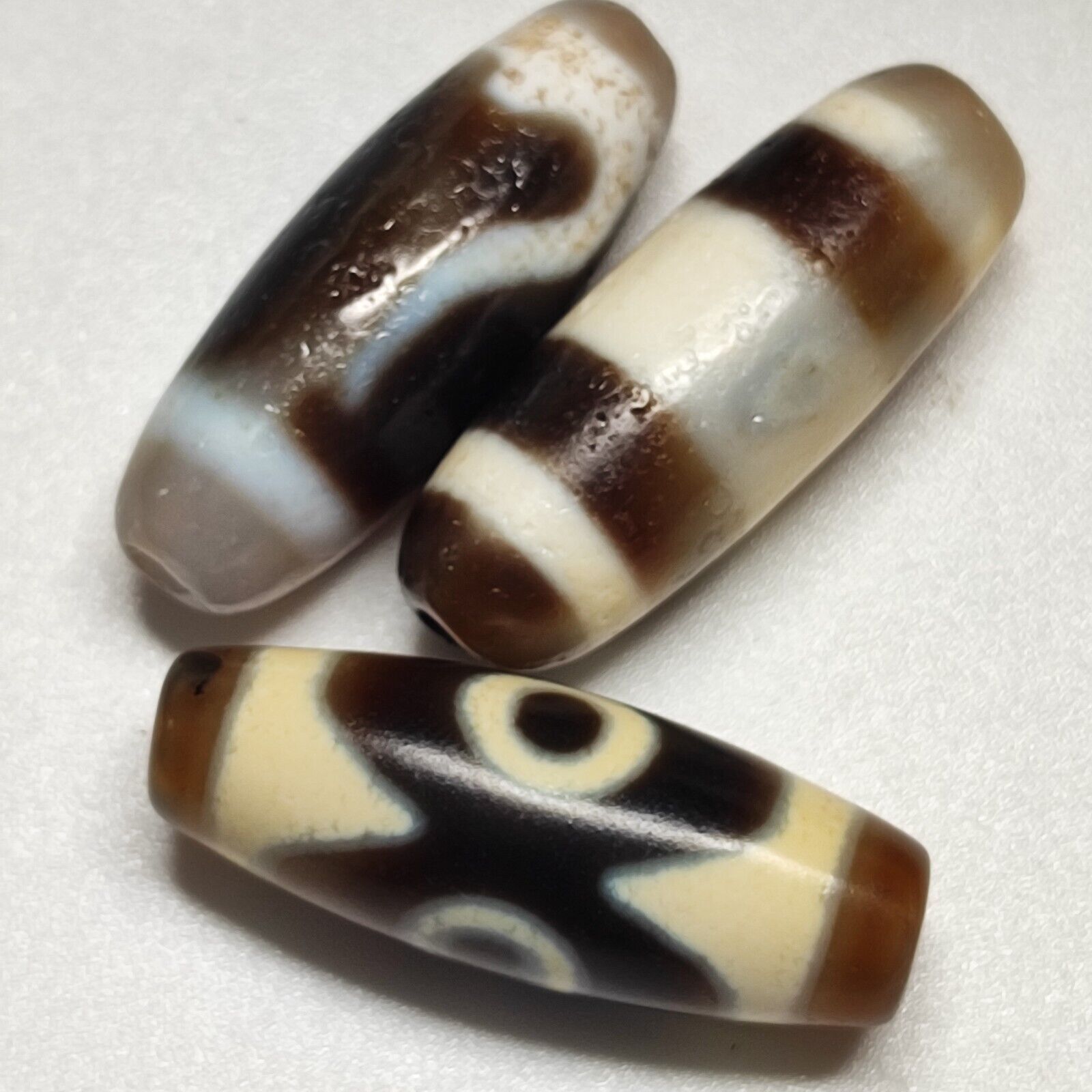 Lot 3 Powerful Unique patterns Antique Tibetan Agate Dzi Bead Amulet ...