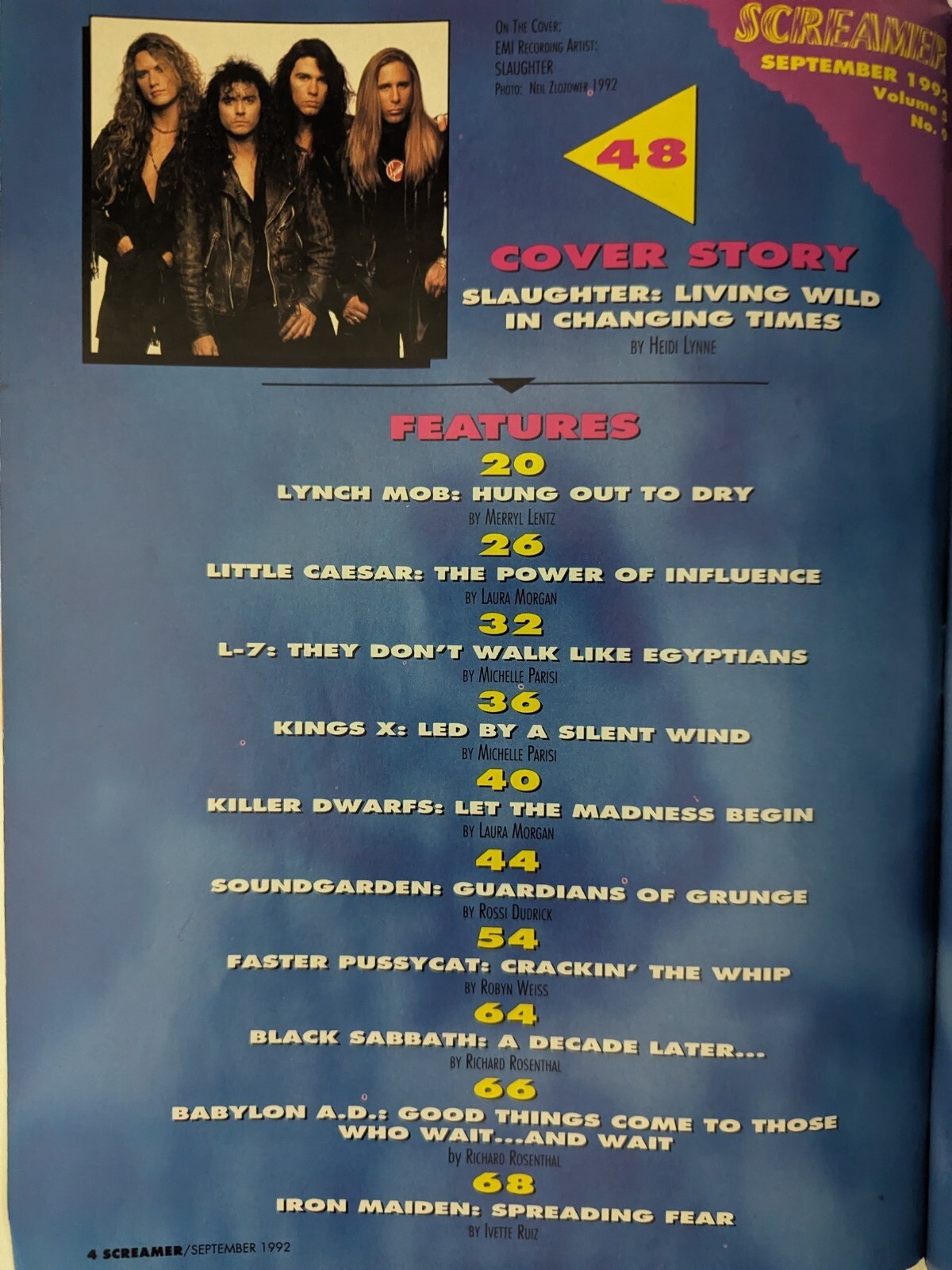 Screamer Magazine September 1992 Slaughter, Soundgarden, Sabbath ...