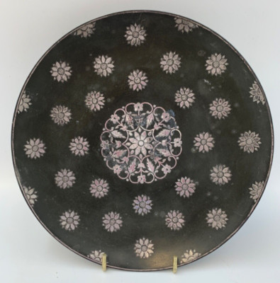 Antique/Vintage Indian Bidriware Plate Dish With Intricate Silver Inlay ...