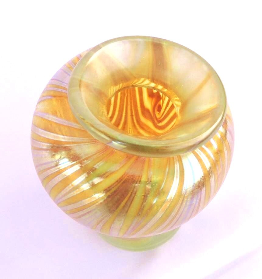 Hand Blown Gold Luster Vase Crooked Neck 6 1/2" | eBay