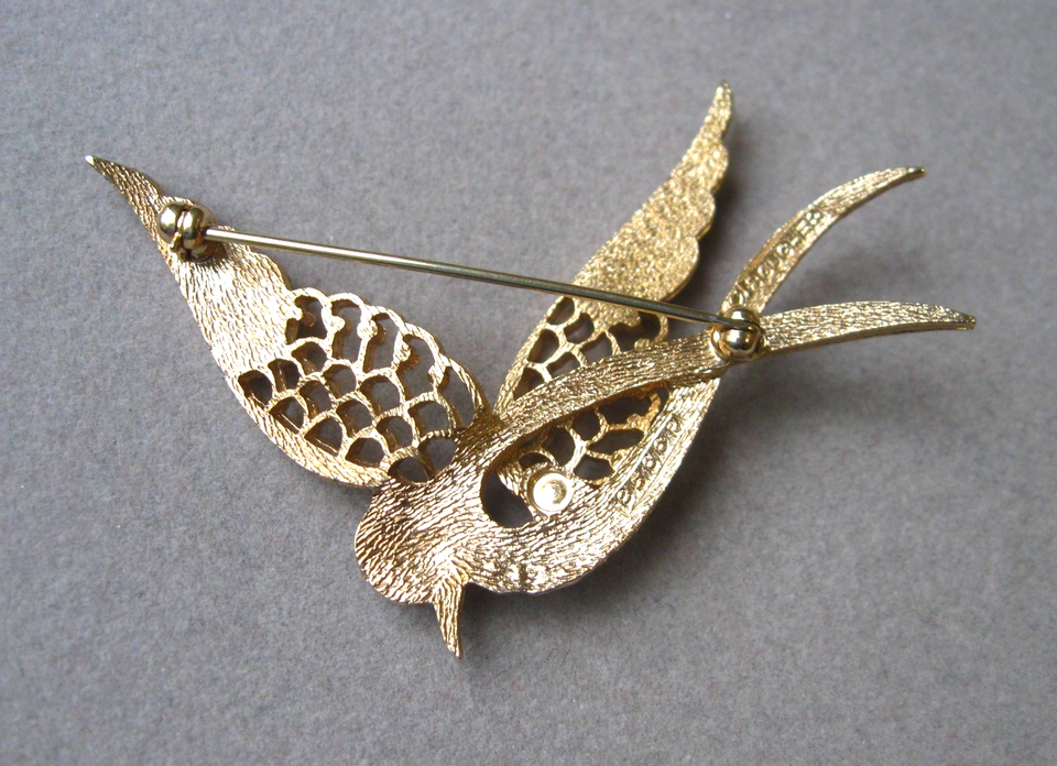 Vintage Signed BOUCHER Flying Bird PIN Gold Tone/ Rhinestones | eBay