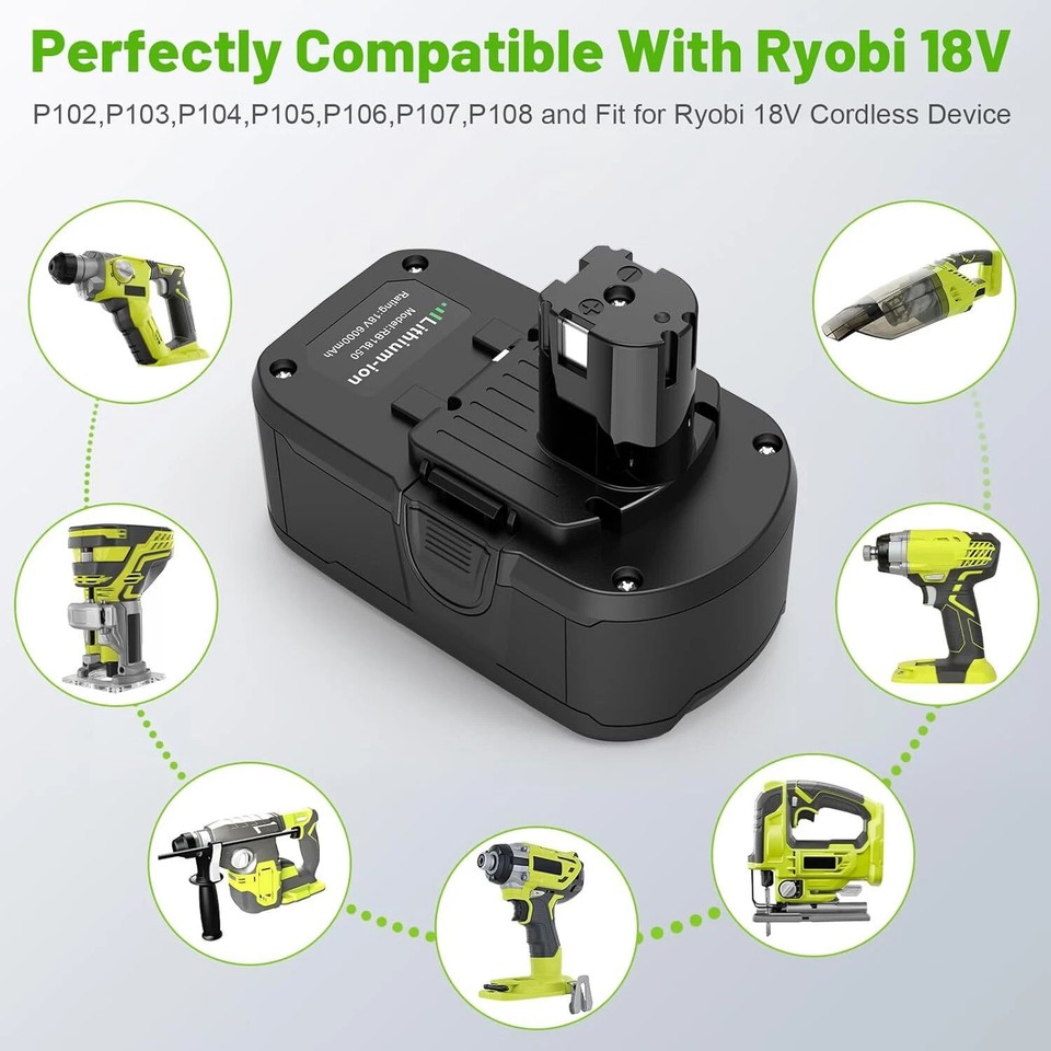 2 PACK 6.0Ah 18V Lithium Battery for RYOBI P108 P109 P104 18Volt Power ...