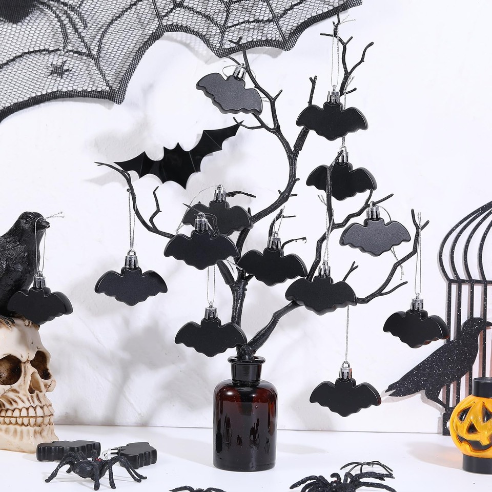 Lunmon 24 Pcs Halloween Hanging Ornaments 2.4 Inches Small Ghosts Bats ...