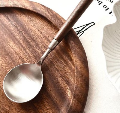 Wooden Western Spoon Stainless Steel Round Spoon Soup | eBay