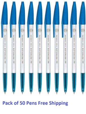 50 x Reynolds 045 Blue Ball Point Pen Fine Cabure For Personal School ...