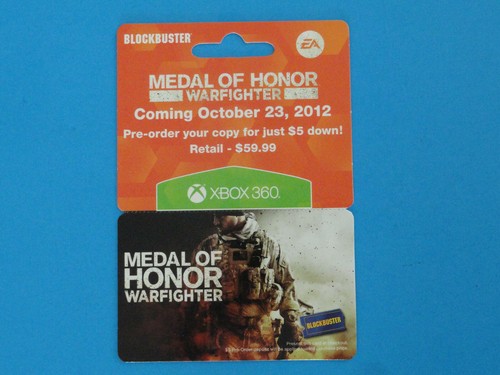 XBOX 360 MEDAL OF HONOR WARFIGHTER BLOCKBUSTER VIDEO ORDER GIFT CARD ...