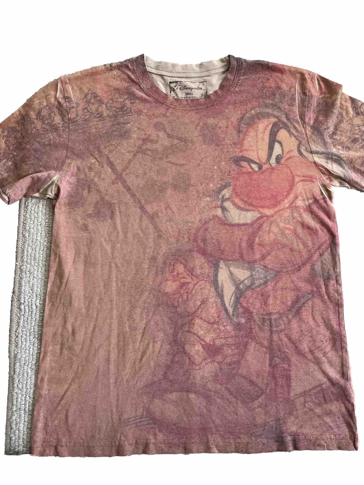 Grumpy Disney T Shirt Small Allover graffiti Print Salmon | eBay