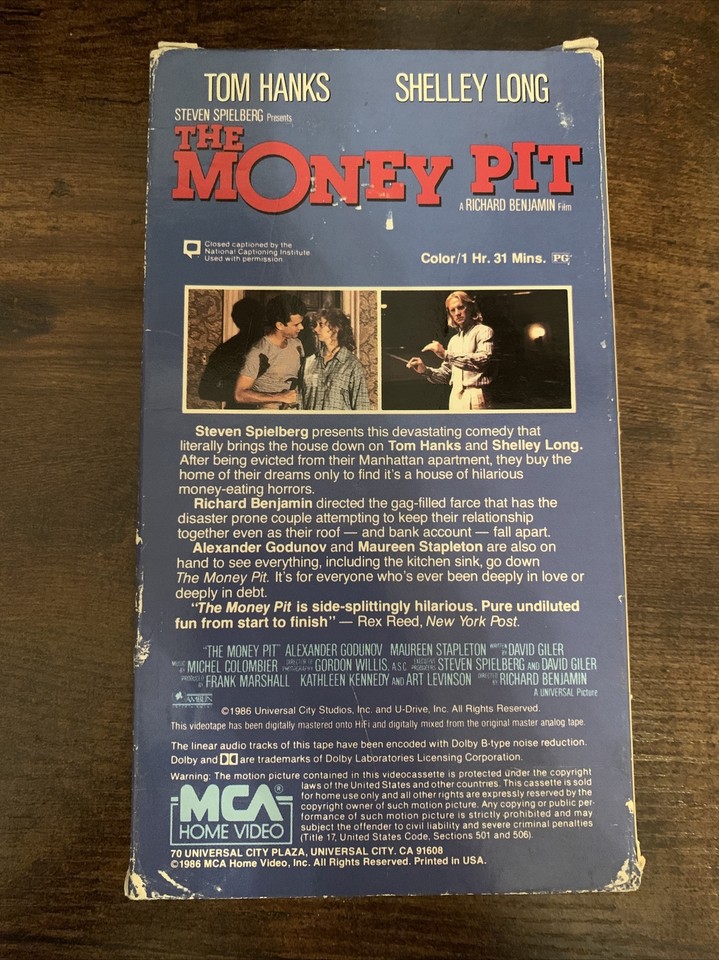 The Money Pit VHS (1986) Original MCA 1st Release Tom Hanks Comedy RARE ...