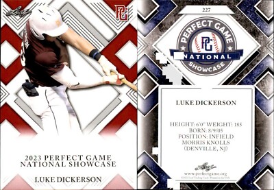 LUKE DICKERSON Rookie 2023 Leaf Perfect Game National Showcase #227 RED ...