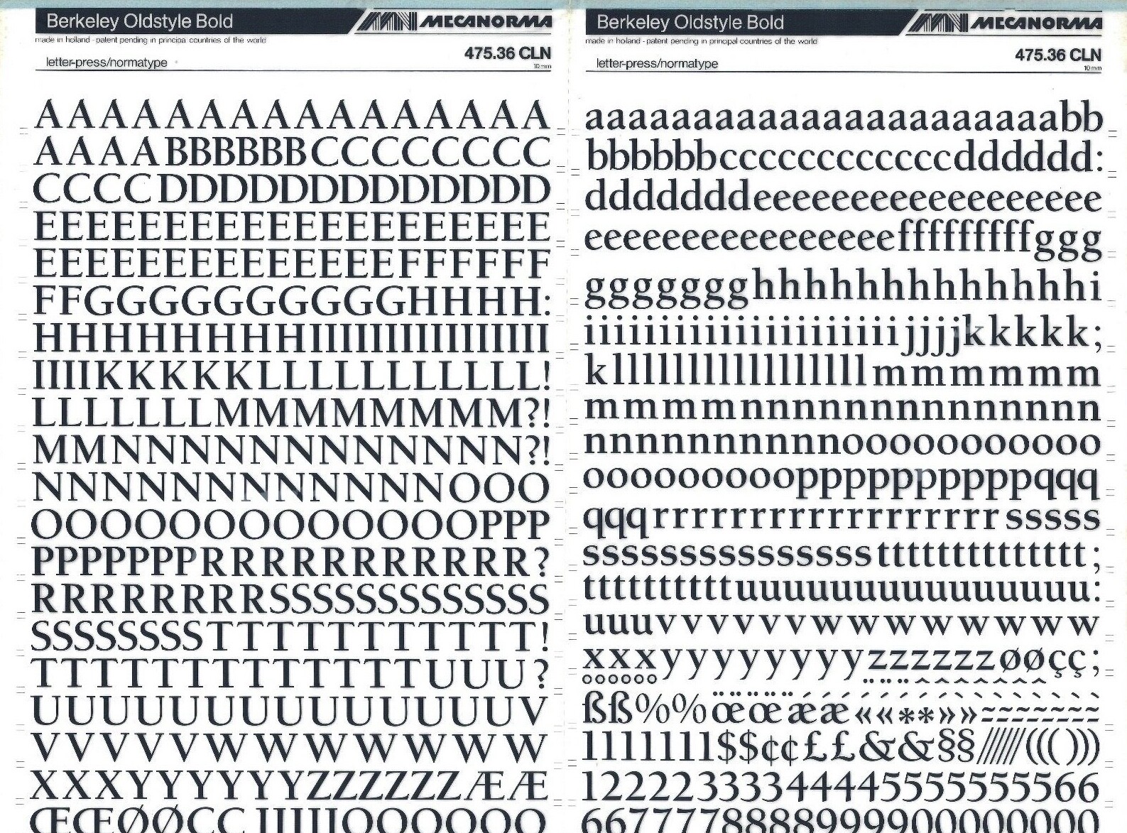 MECANORMA Transfer Lettering Sheet A3, Letraset, #499 BERKELEY OLD ...