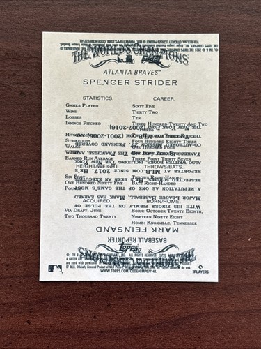 PRINTING ERROR Spencer Strider & Mark Feinsand Infor 2024 Topps Allen ...