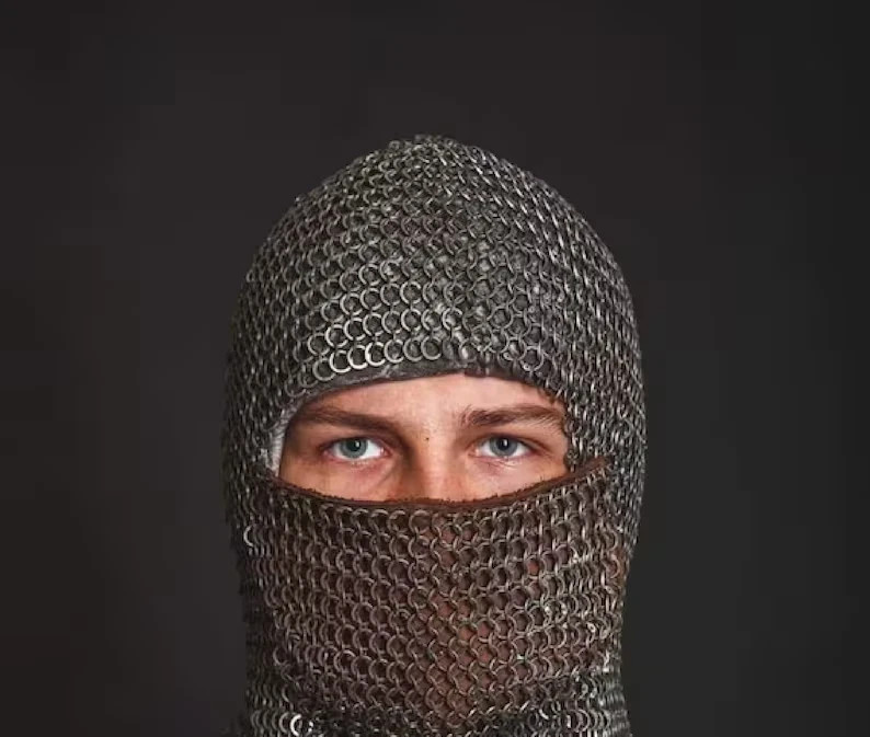 Best In Chain mail Coif Flat Ring round riveted with washer Coif/hood ...
