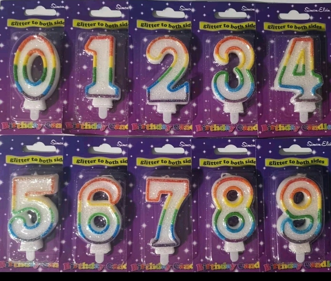 AGE BIRTHDAY CANDLE NUMBER GLITTER CANDLE MULTICOLOURED TOPPER | eBay UK