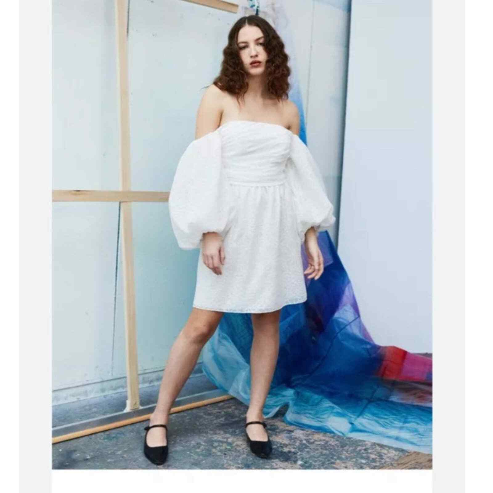 Tanya Taylor Dress Josette Draped Neck Puff Sleeve in… - Gem