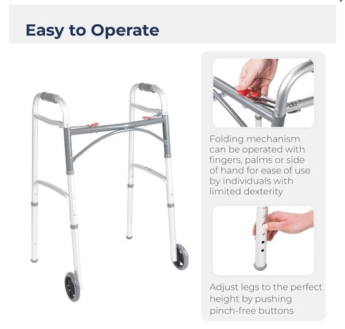 Drive Medical PreserveTech Deluxe Two Button Folding Walker with 5 ...
