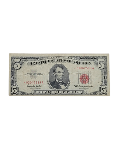 1963 Red Seal $5 Five Dollar STAR NOTE - Vintage United States Bank ...