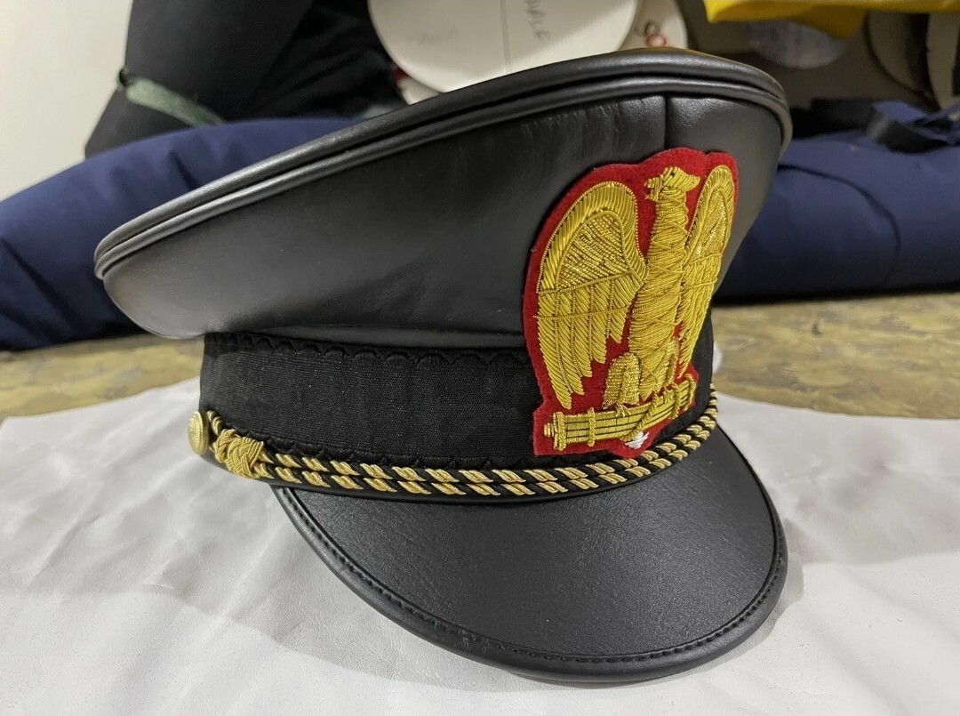 BLACK LEATHER WW2 WWII ITALIAN FASCIST OFFICER VISOR / HAT / CAP ...