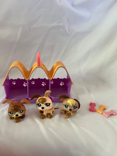 LPS Used Triplet Puppies with Doghouses and Bone Accessories | eBay
