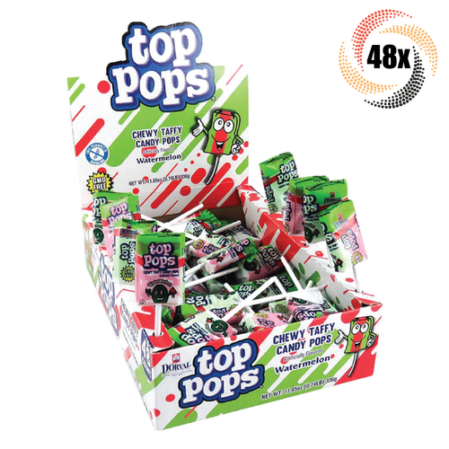 Full Box 48x Pops Dorval Top Pops Watermelon Chewy Taffy Candy Pops ...