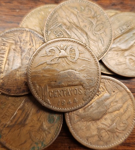 1943 to 1973 Mexico Bronze 20 Centavos Coin (11)- Liberty Cap Sun Rays ...