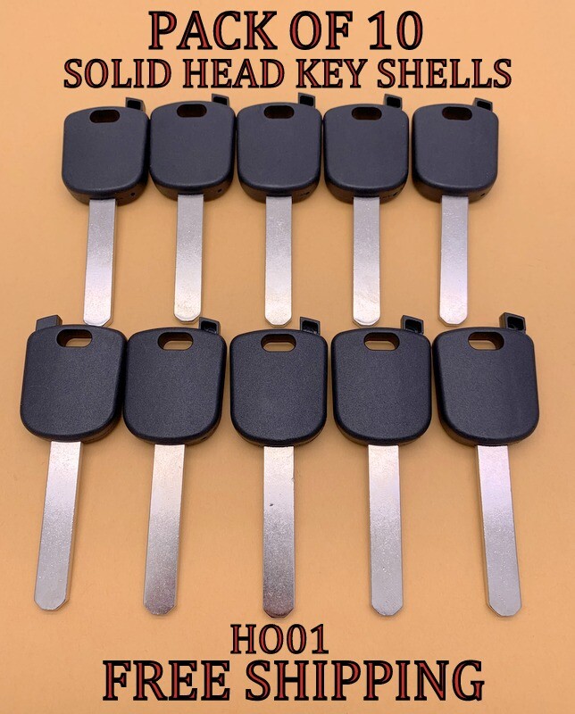 PACK OF 10 HO01 HON66 SOLID HEAD TRANSPONDER KEY SHELL CASE BLANK WITH ...