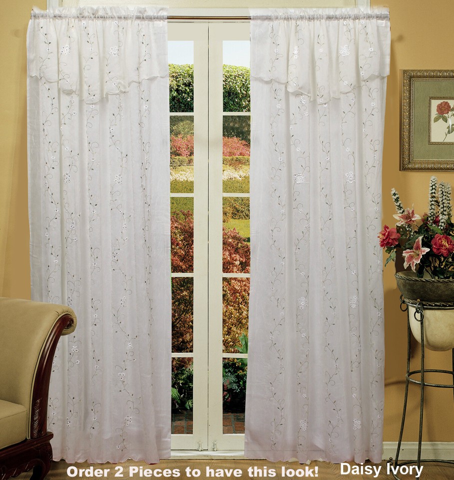 Embroidered Daisy Window Curtain Panel 1 Piece Crushed Sheer by ...