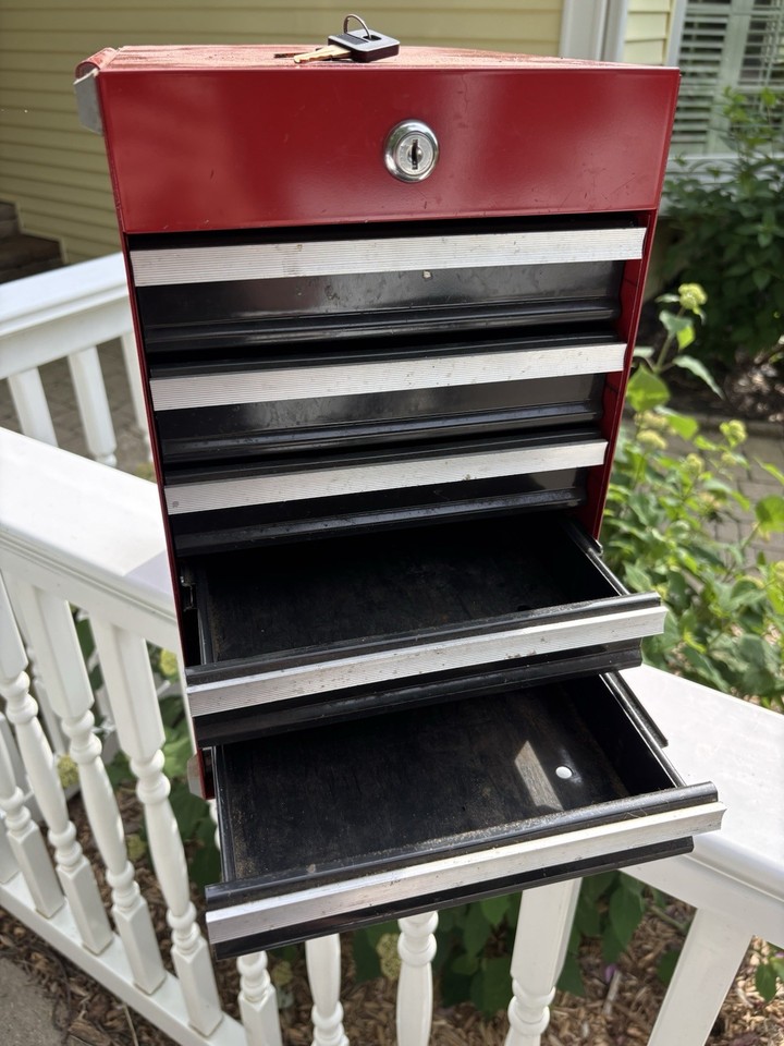 Vntg SEARS CRAFTSMAN USA Side Tool Box Caddy Chest 6 Drawers Toolbox w ...