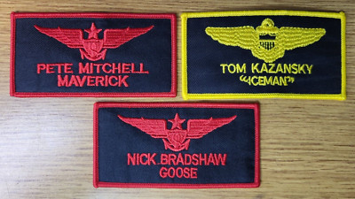 Top Gun Name Tag Set(3) Pete Mitchell Maverick, Goose & Iceman Patches ...