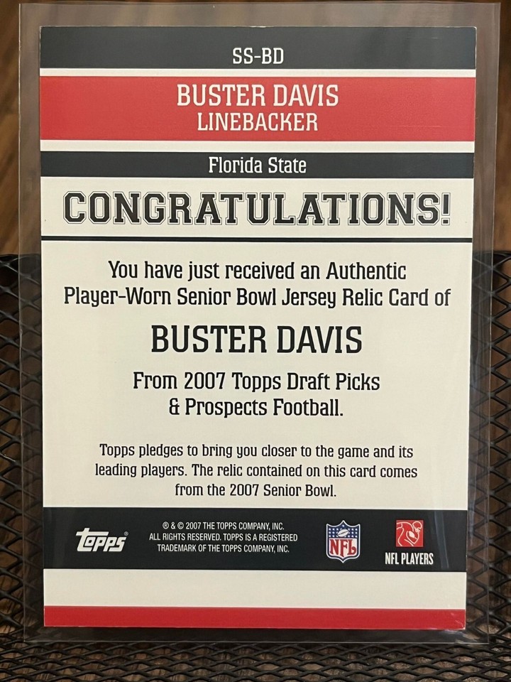 BUSTER DAVIS 2007 TOPPS "SENIOR STANDOUTS" FLORIDA STATE FSU ROOKIE ...