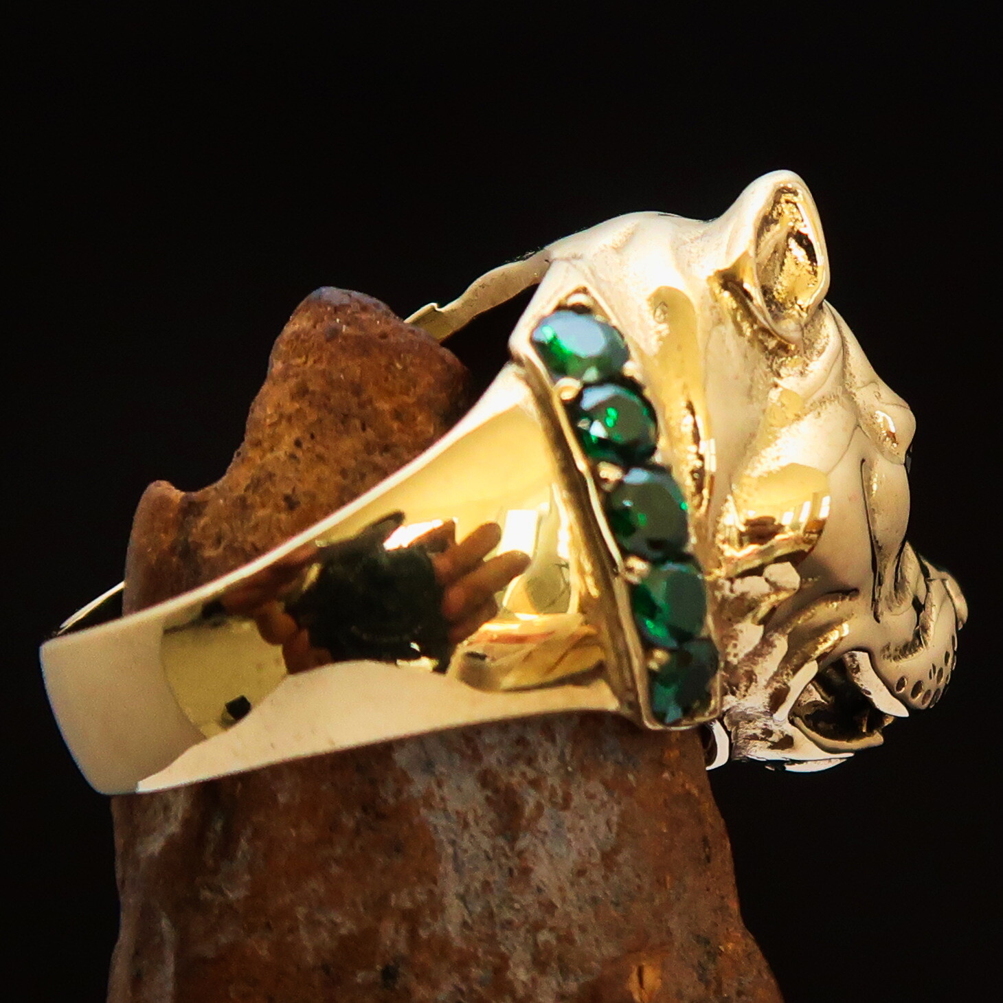 PITBULL RING, MENS PET DOG LOVER RING PITBULL WITH GREEN CZ COLLAR SIZE ...