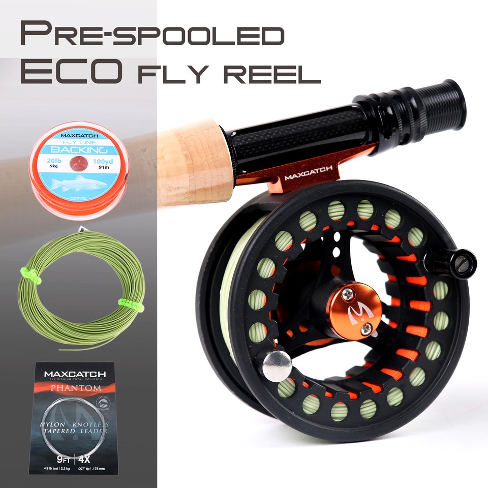 Maxcatch ECO Fly Fishing Reel with Pre-Loaded Fly Line, Backing,Leader ...