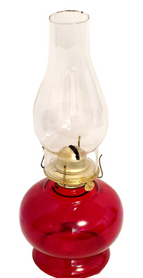 Vintage Ruby Red Glass Oil Lamp Eagle Burner with Chimney 15" | eBay