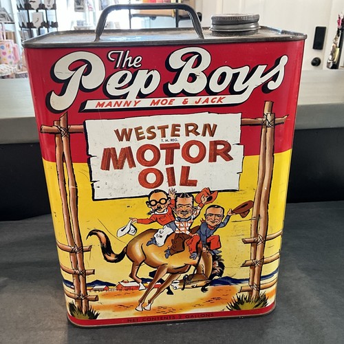 Pep Boys Manny Moe Jack Western Motor Oil Can 2 Gallon 1949 Copyright ...