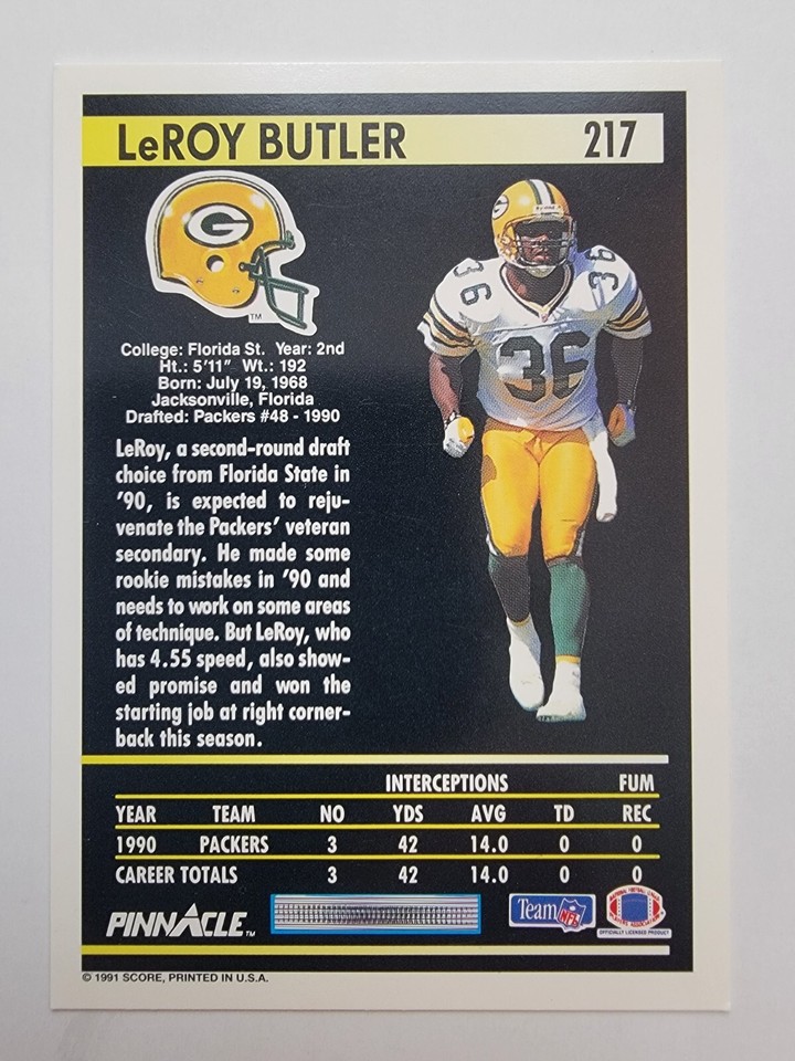 1991 Pinnacle #217 LeRoy Butler NFL Green Bay Packers | eBay