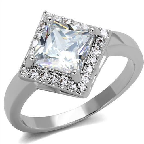 3Ct Princess Cut Simulated Diamond Halo Rhodium Plated Bridal ...