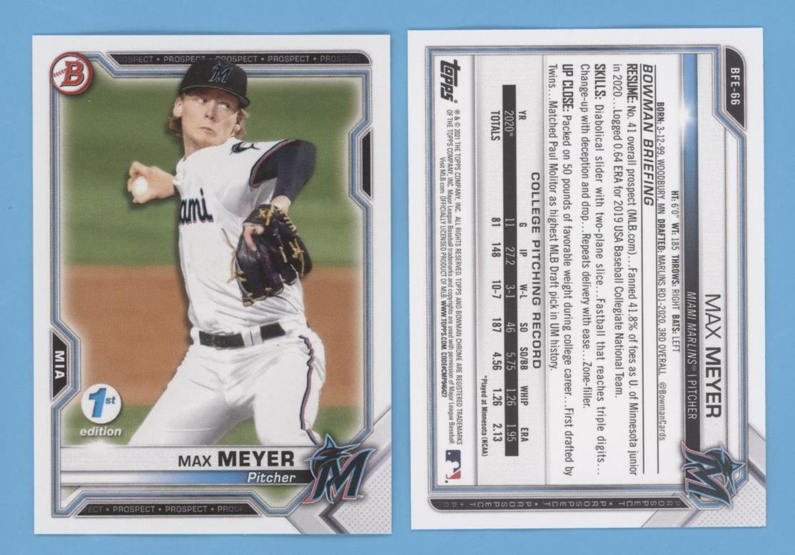 Max Meyer 2021 Bowman 1st Edition Rookie Card #BFE-66 MARLINS QTY | eBay