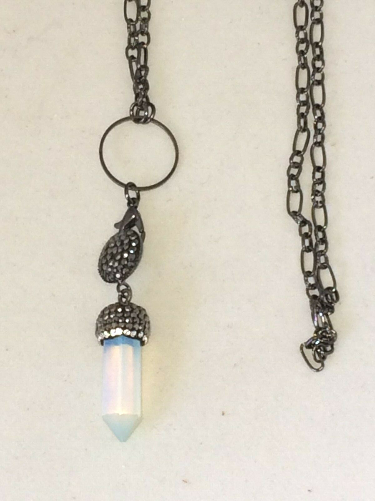 M37063 RHINESTONE WRAPPED OPAL OPALITE PENDULUM PENDANT CHAIN NECKLACE ...