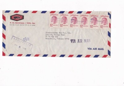 VTG. PHILIPPINES POSTAL COVER 26 STAMPED ENVELOPE AIR MAIL 2 EVANSVILLE ...