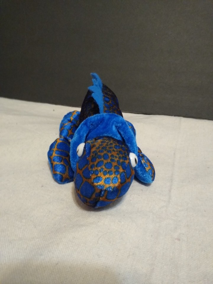 Ideal toys blue Plush Dinosaur gold outlined spots 4” H Stuffed Animal ...