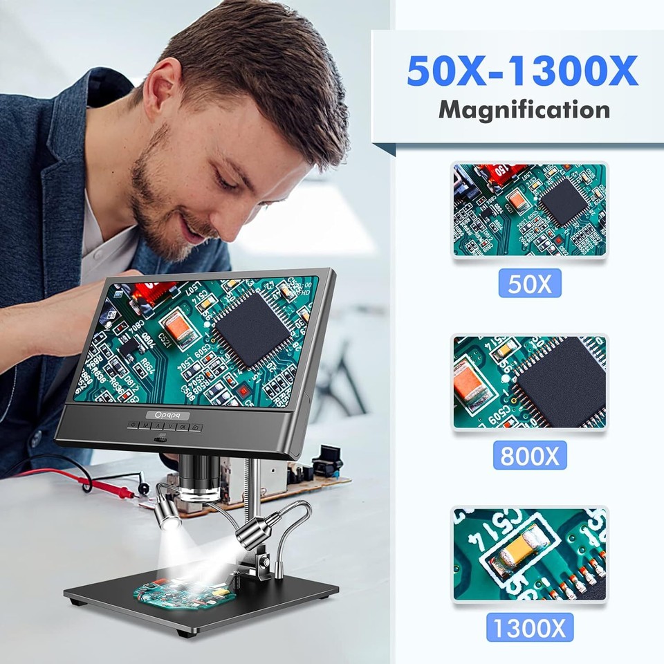 10" LCD Digital Microscope 1300X Coin Microscope 12MP Camera Soldering ...