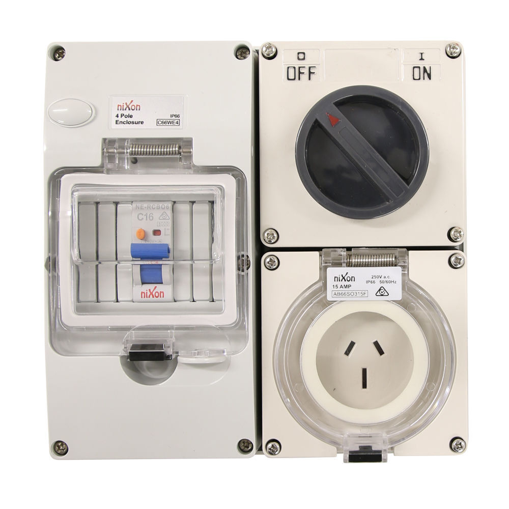 3 pin 15 Amp RCD Protected - Switched Socket RCBO Outlet RCD COMBO IP66 ...