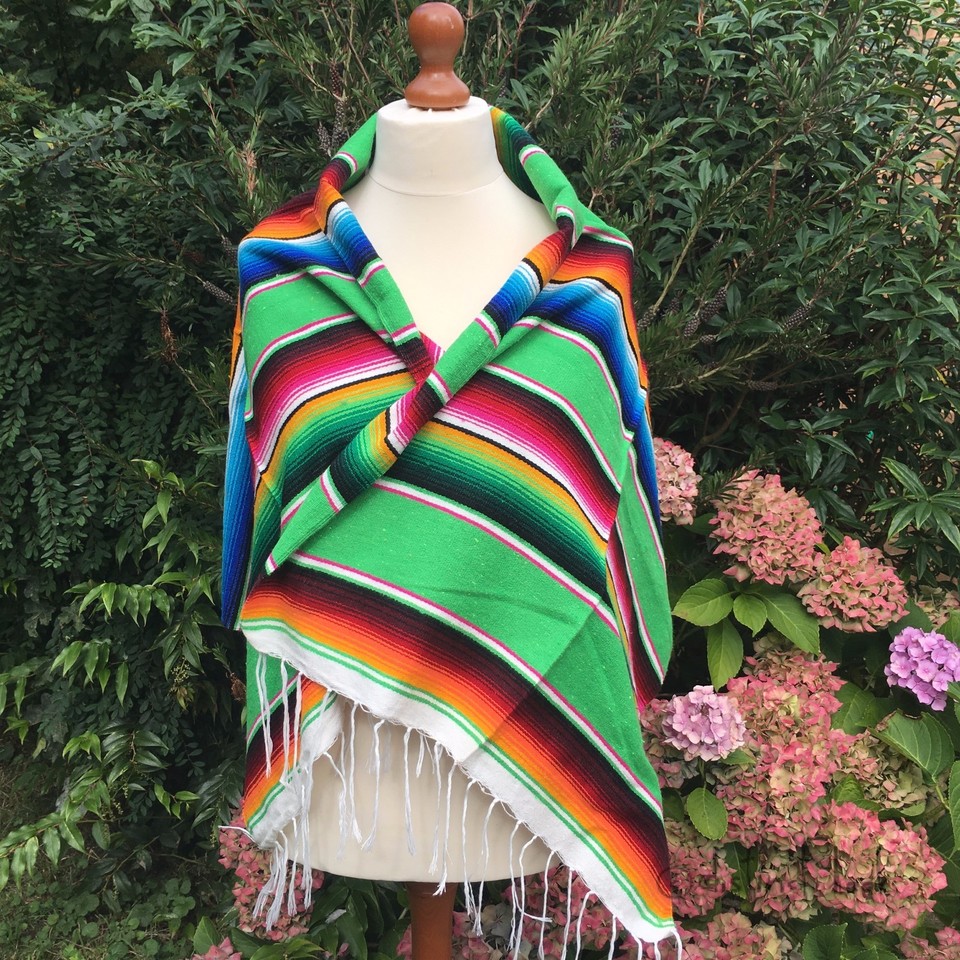 Mexican Blanket Sarape Serape Shawl Scarf Cloak Rug Rainbow Yoga Picnic ...