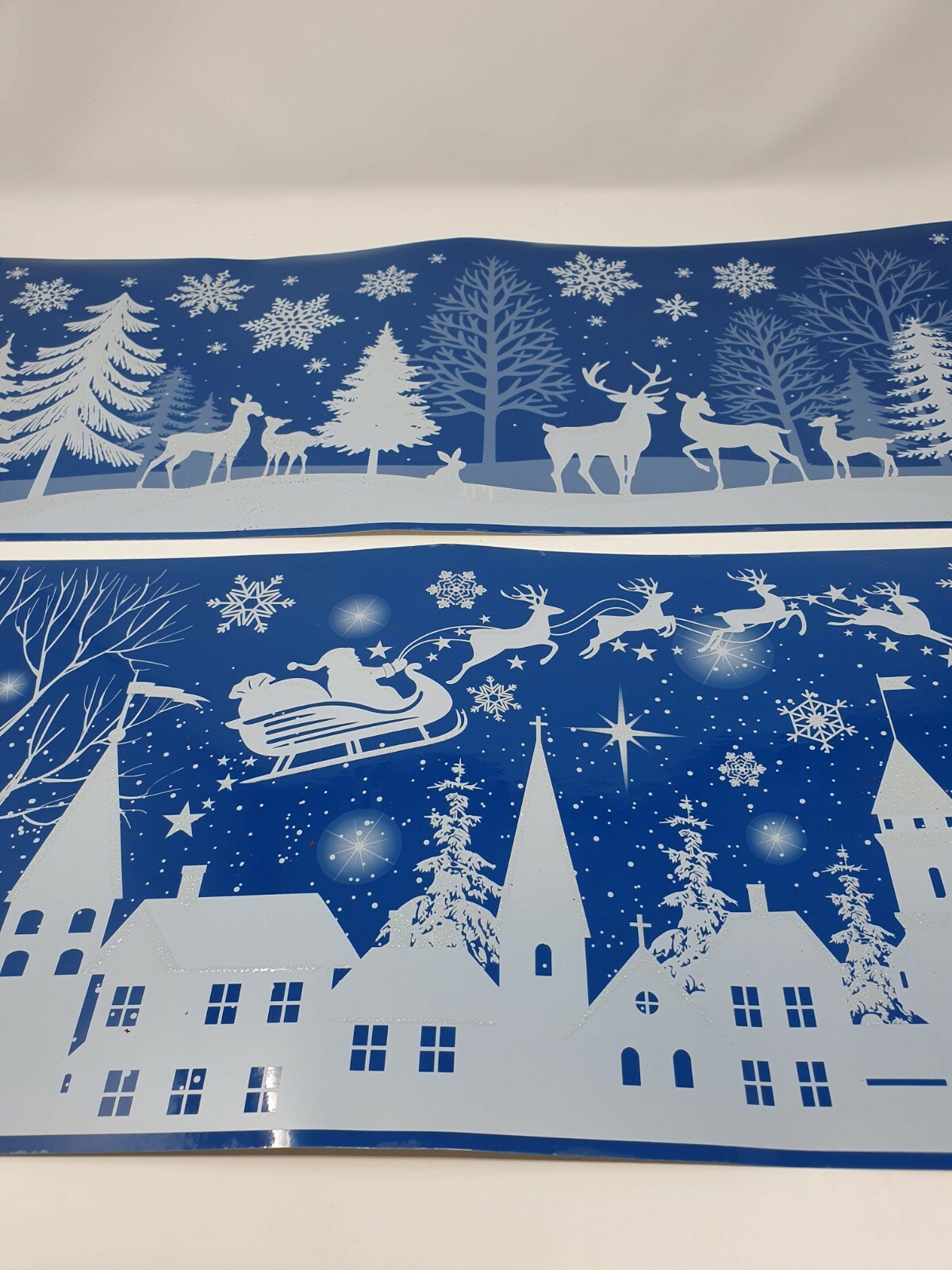 2 Long Snow Village Scene Window Decal Sticker Christmas winter ...