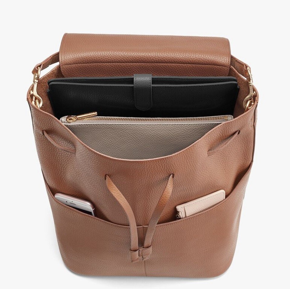 Cuyana Large Women Leather Backpack Pebbled Drawstring Flap Bag Brown ...